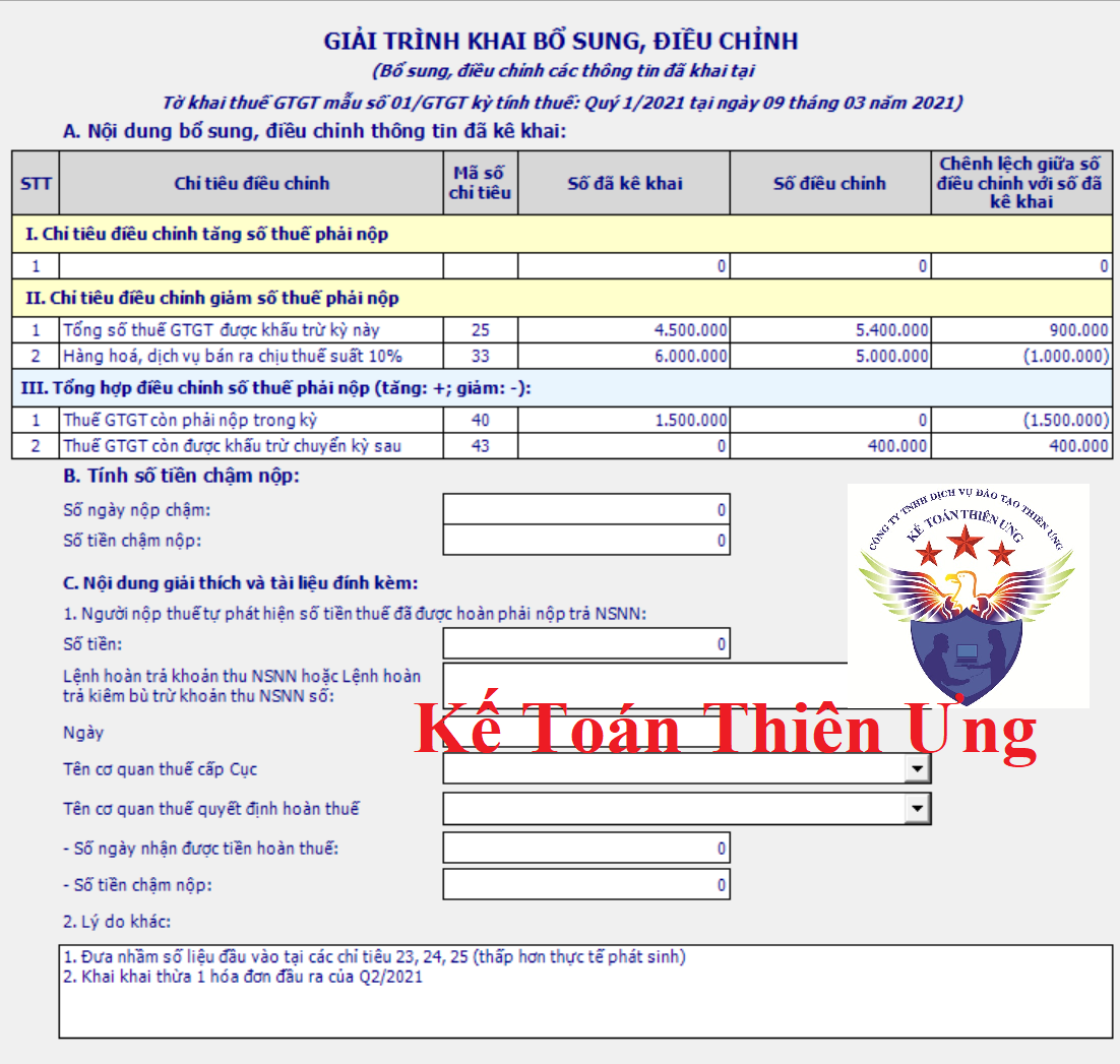 Cách kê khai điều chỉnh thuế GTGT đầu vào đầu ra mới nhất 2021